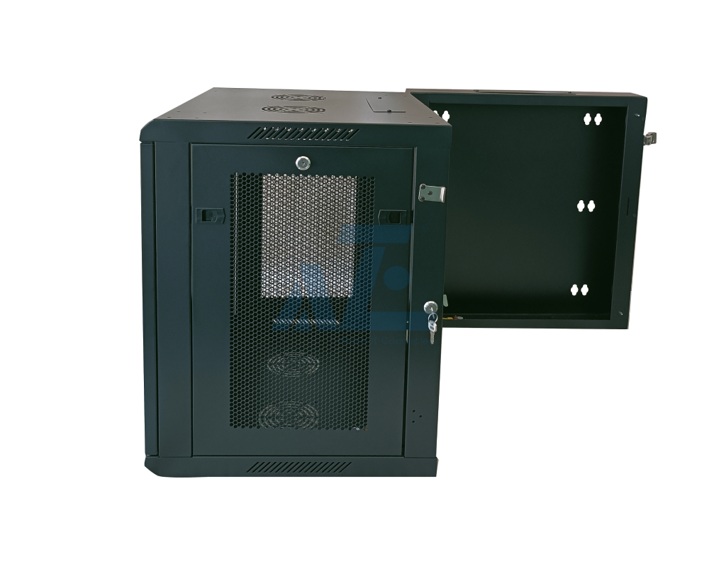 Hinged Wall Mount Rack Enclosure, 18U, Black, 902H x 600W x 600D mm | AZE