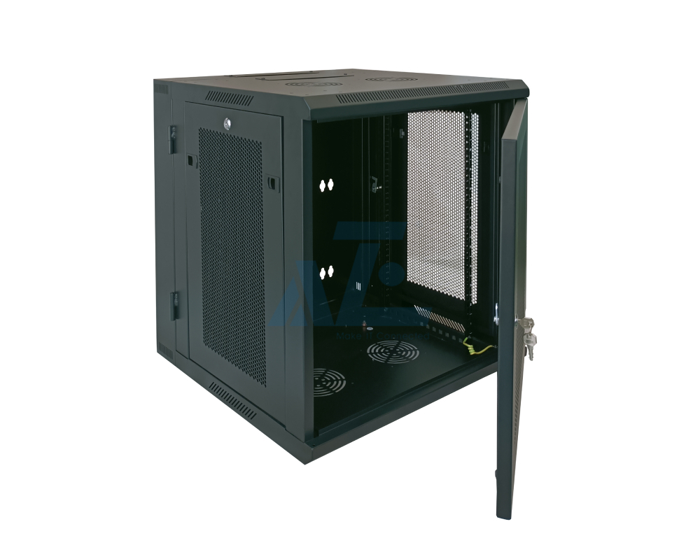 Hinged Wall Mount Rack Enclosure, 15U, Black, 769H x 600W x 600D mm | AZE